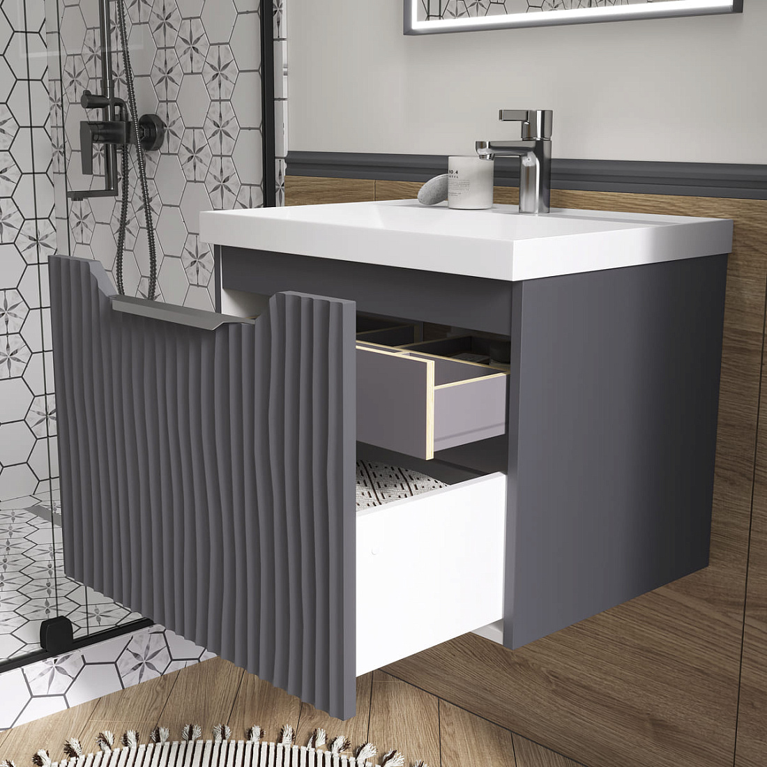 Тумба с раковиной Equil Mirage 60.1Y подвесная, графит софт купить в ...