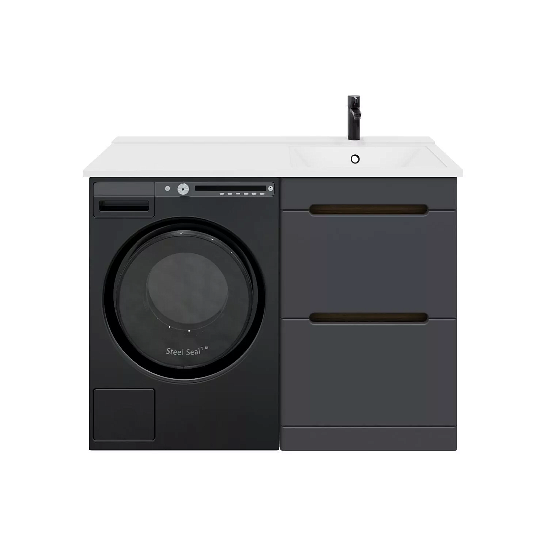 Тумба с раковиной SanStar Darko 50 напольная, дуб вотан/графит софт (раковина Персона 110 R ...